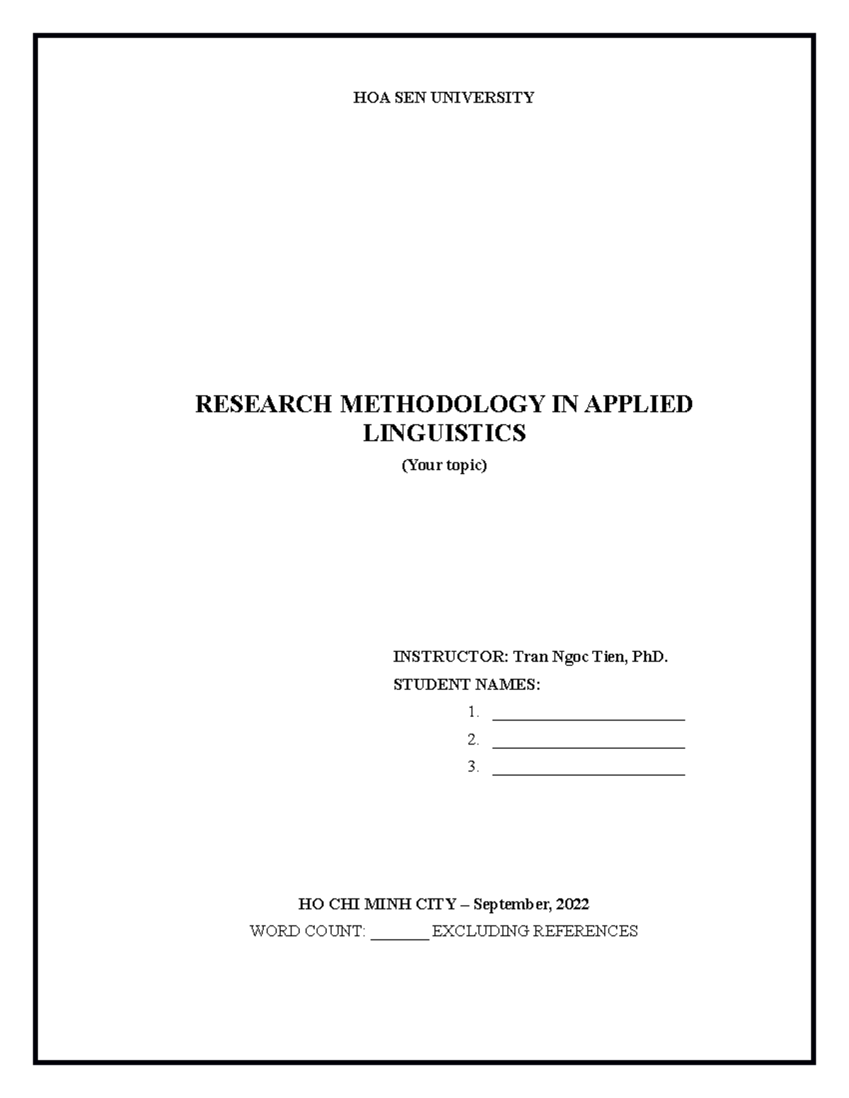 Cover page suggested guidelines - HOA SEN UNIVERSITY RESEARCH ...