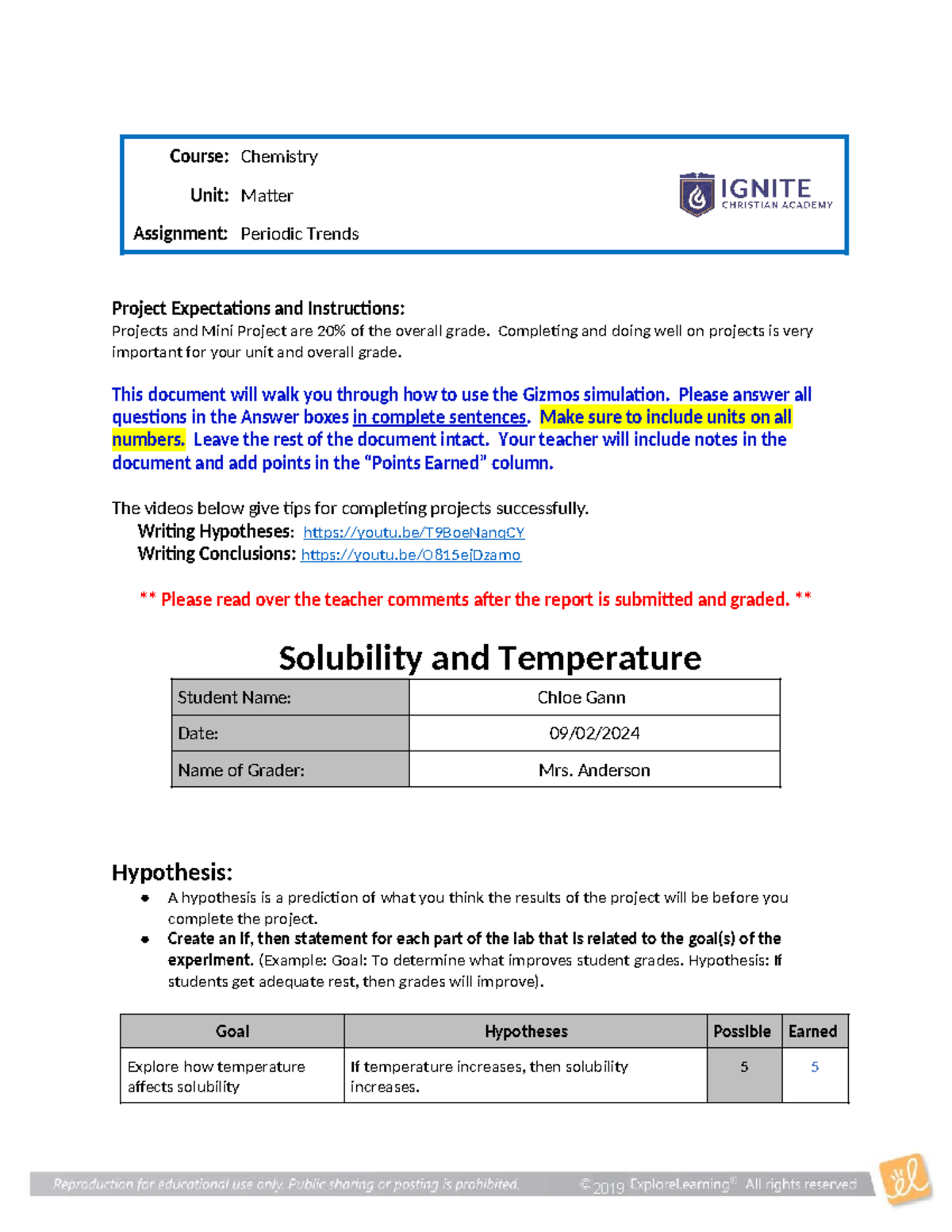Gann Chem01 Solubility&Temperaturev 4 Graded - Course: Chemistry Unit ...