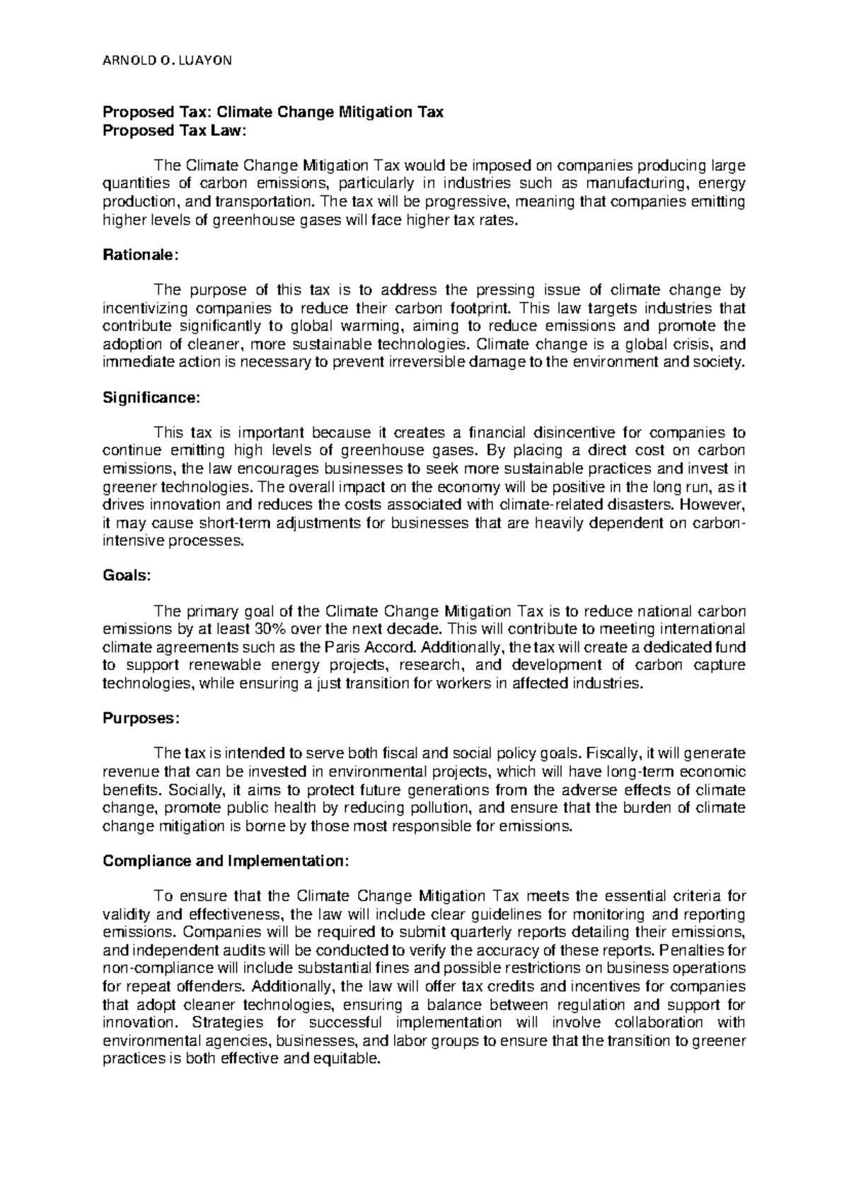 Proposed Tax Luayon - fsfd sdfcd gdfgdfgd gdgvdvg - ARNOLD O. LUAYON ...