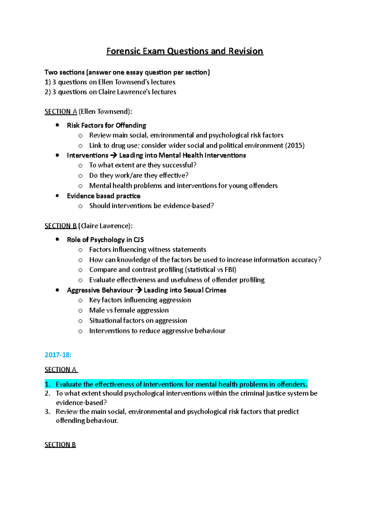 Forensic Exam Questions & Revision - Forensic Exam Questions and ...