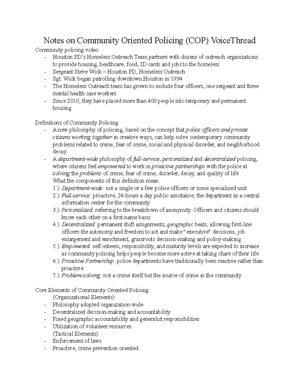 Notes on Community Oriented Policing Voice Thread - Notes on Community ...