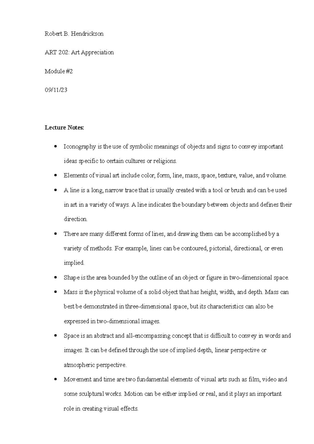 Art202 ArtNotes 2 - Robert B. Hendrickson ART 202: Art Appreciation ...