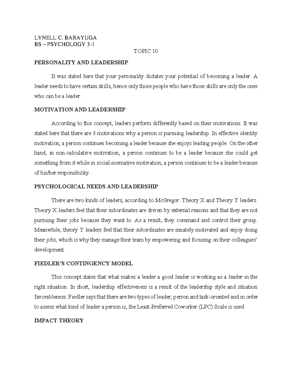 TOPC 10 AND 11 - Different concepts of leadership in psychology ...