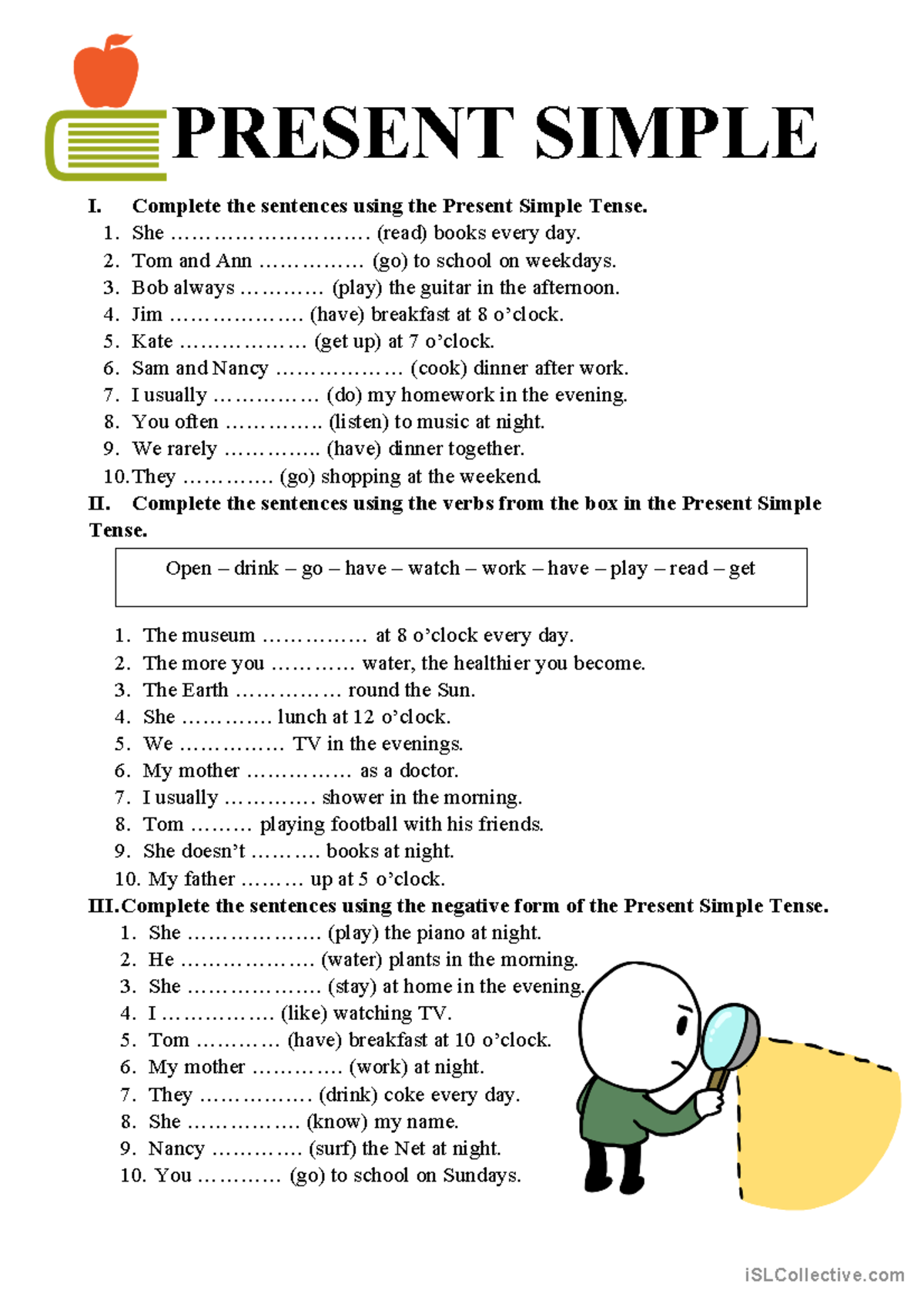 Present Simple - PRESENT SIMPLE I. Complete the sentences using the ...