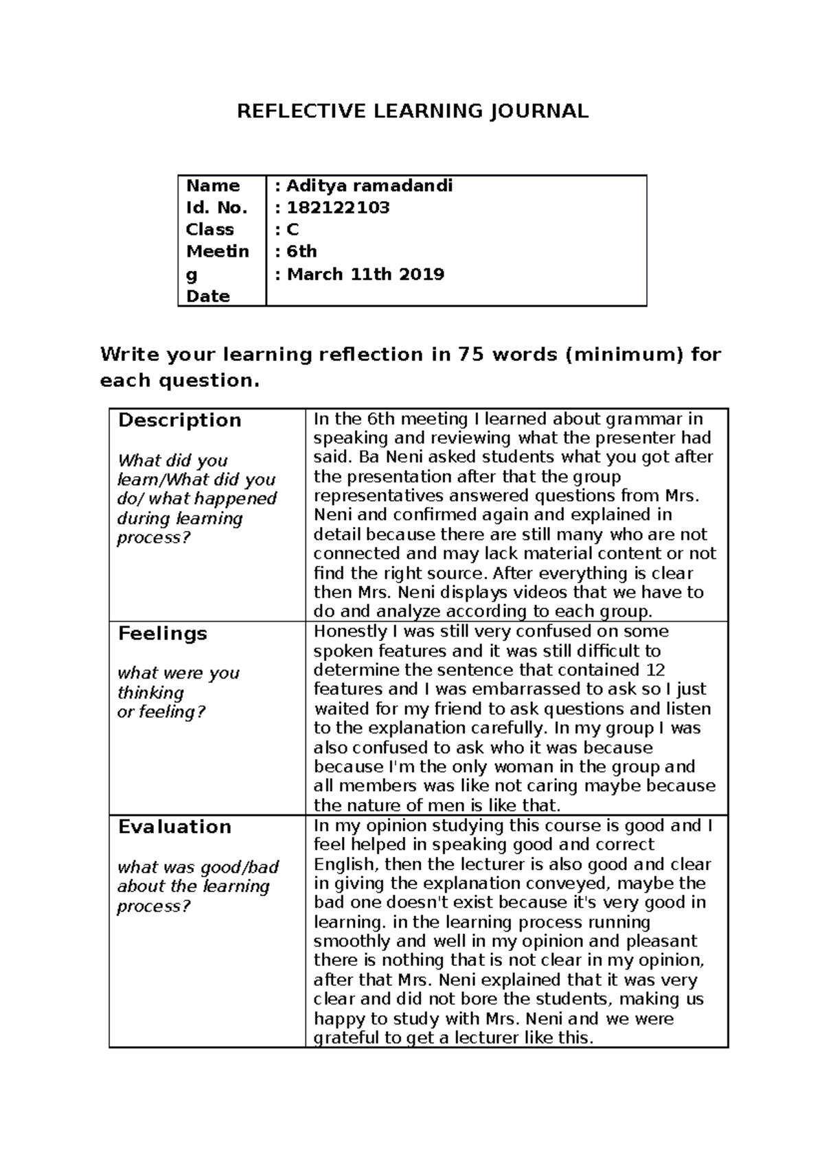 Reflective Journal 6 - Contemporary English Grammar Course - REFLECTIVE ...
