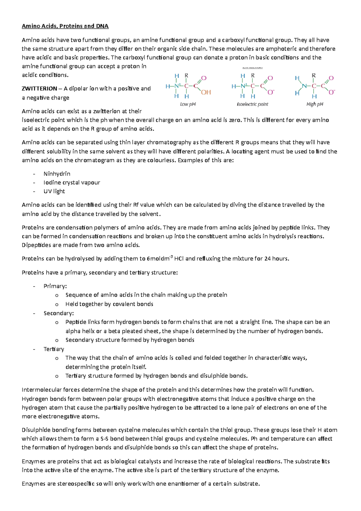 A Level Chemistry Notes Amino Acids Studocu