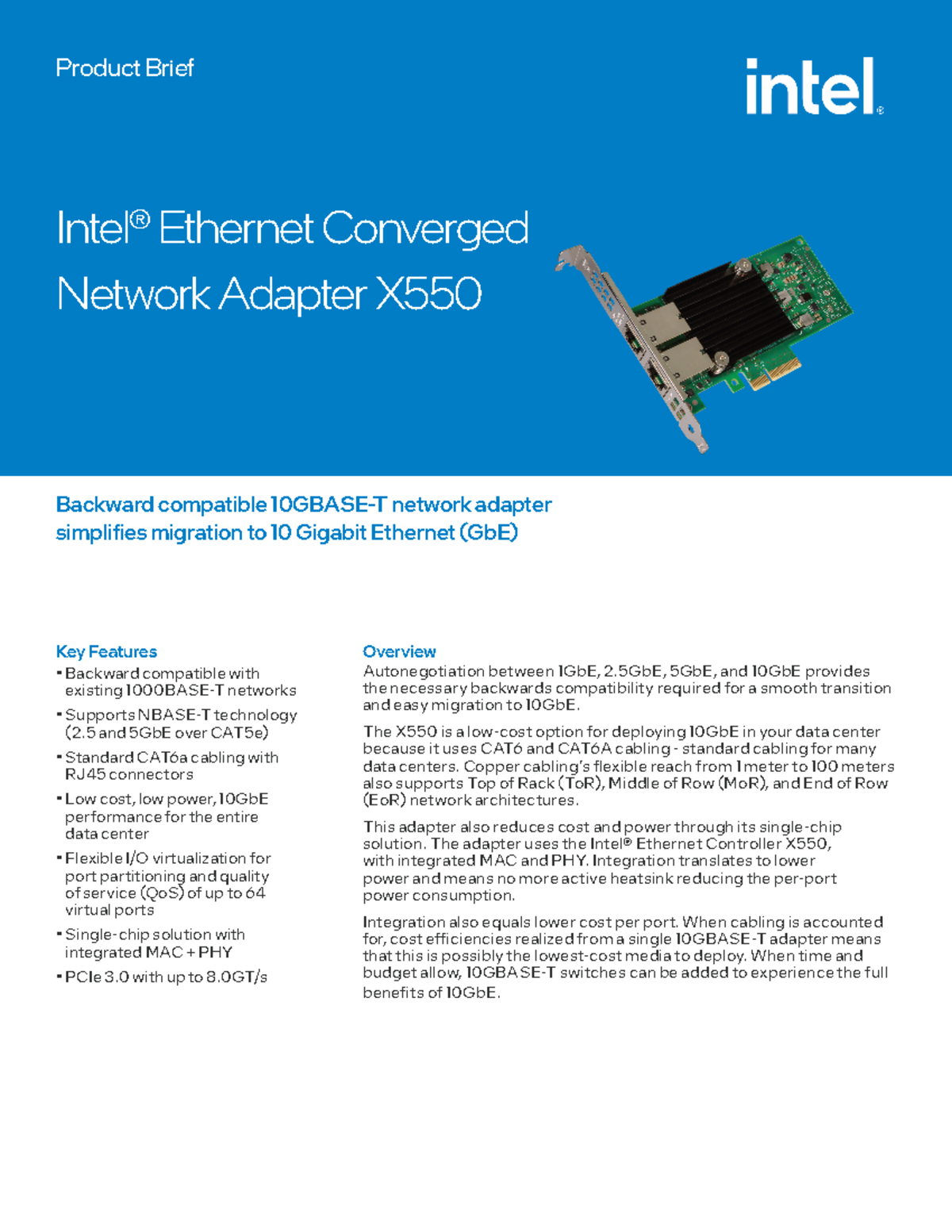 Intel Ethernet Converged Network Adapter X550 Product Brief - Key ...