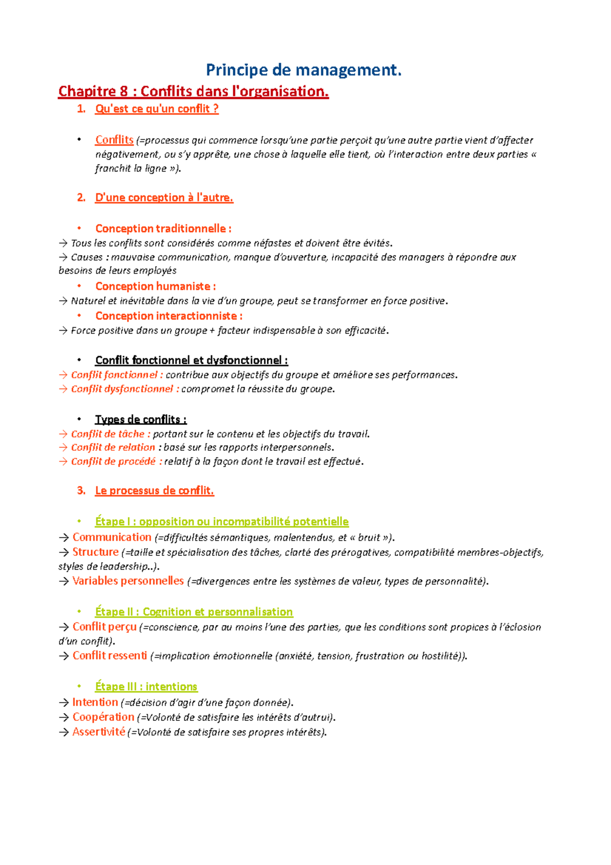 Chapitre 8 Conflits dans l'organisation pdf - Principe de management ...
