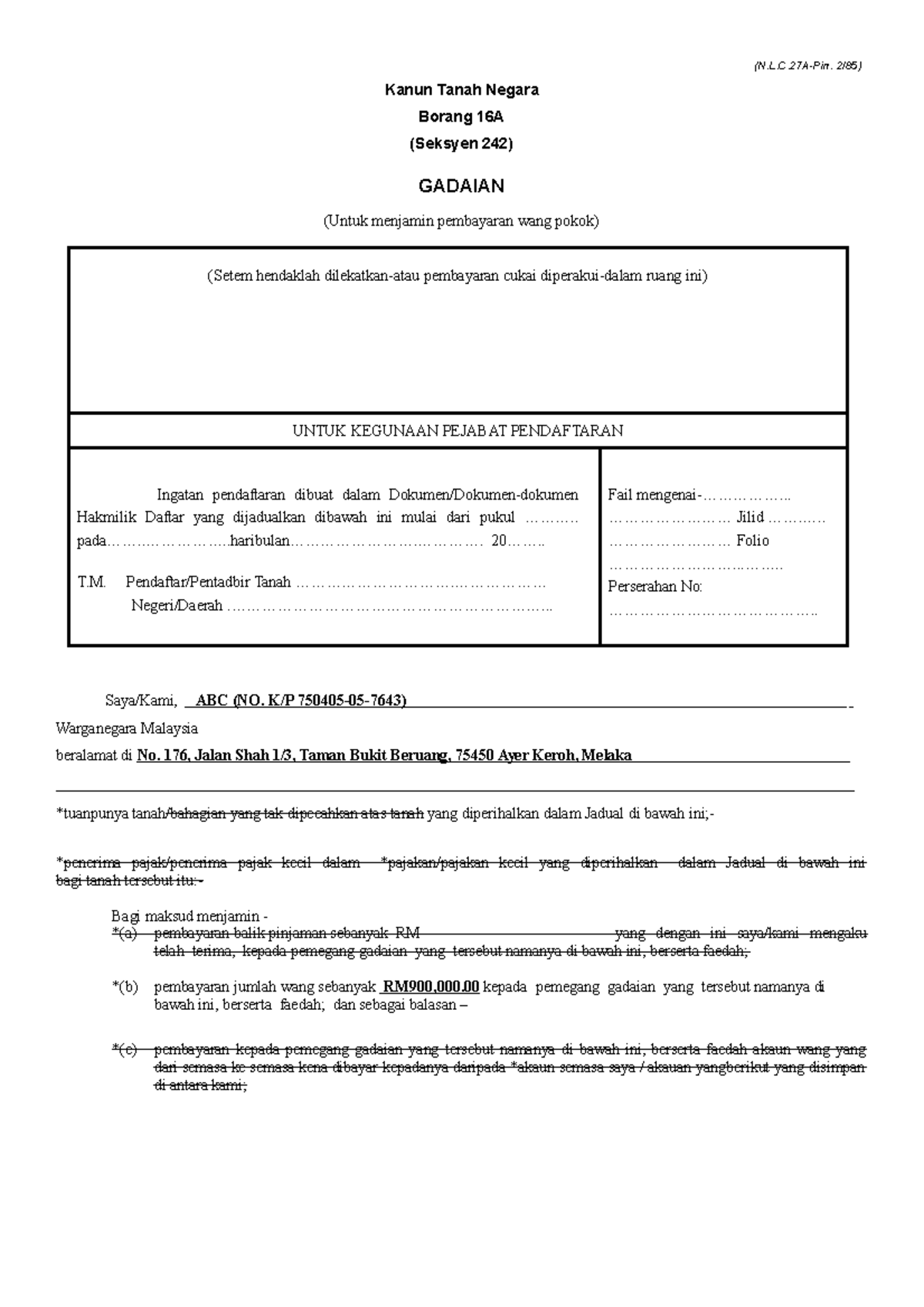 16A - sample of form 16A conveyancing practice ucy4612.sample of form ...