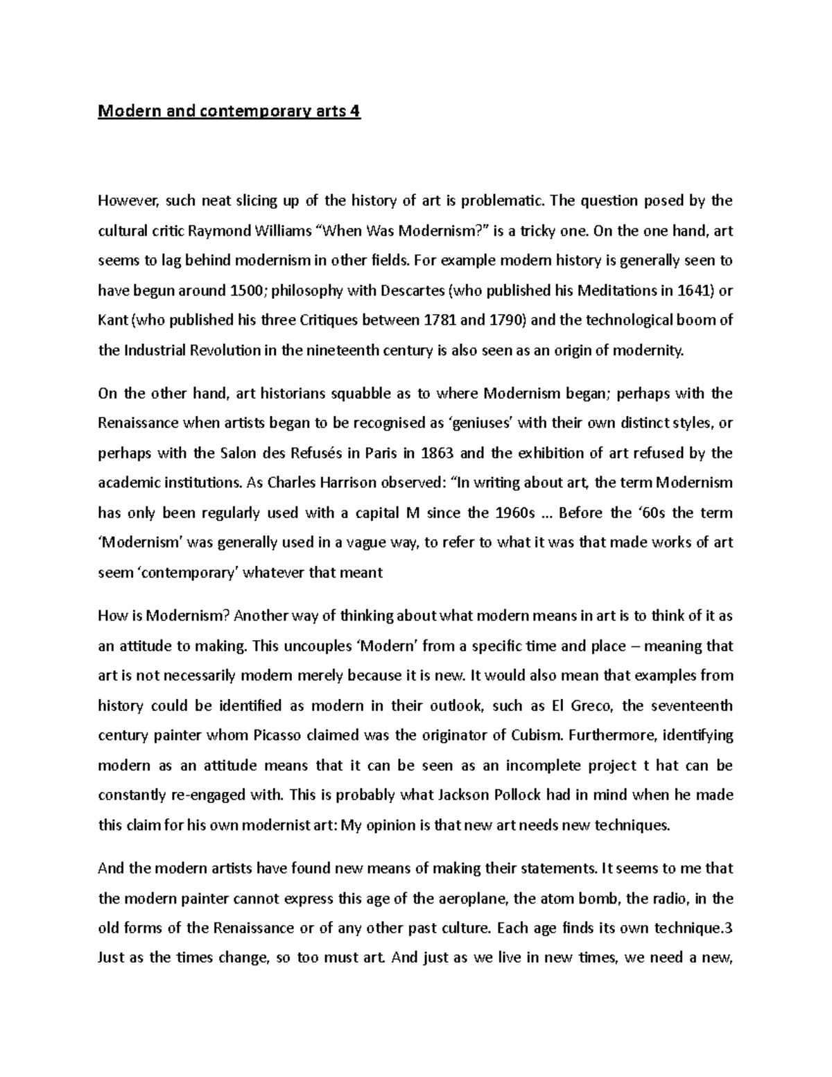 Modern and contemporary arts 4 - The question posed by the cultural ...