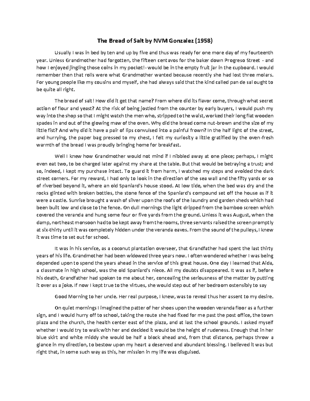 The Bread of Salt by NVM Gonzalez - Unless Grandmother had forgotten ...