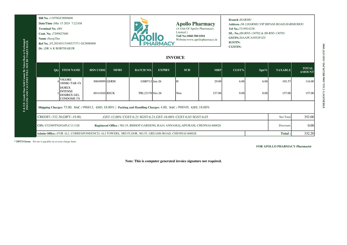 Apollo Medicine Invoice Jun 2 2024 01 52 - E & O. Goods Once Sold ...