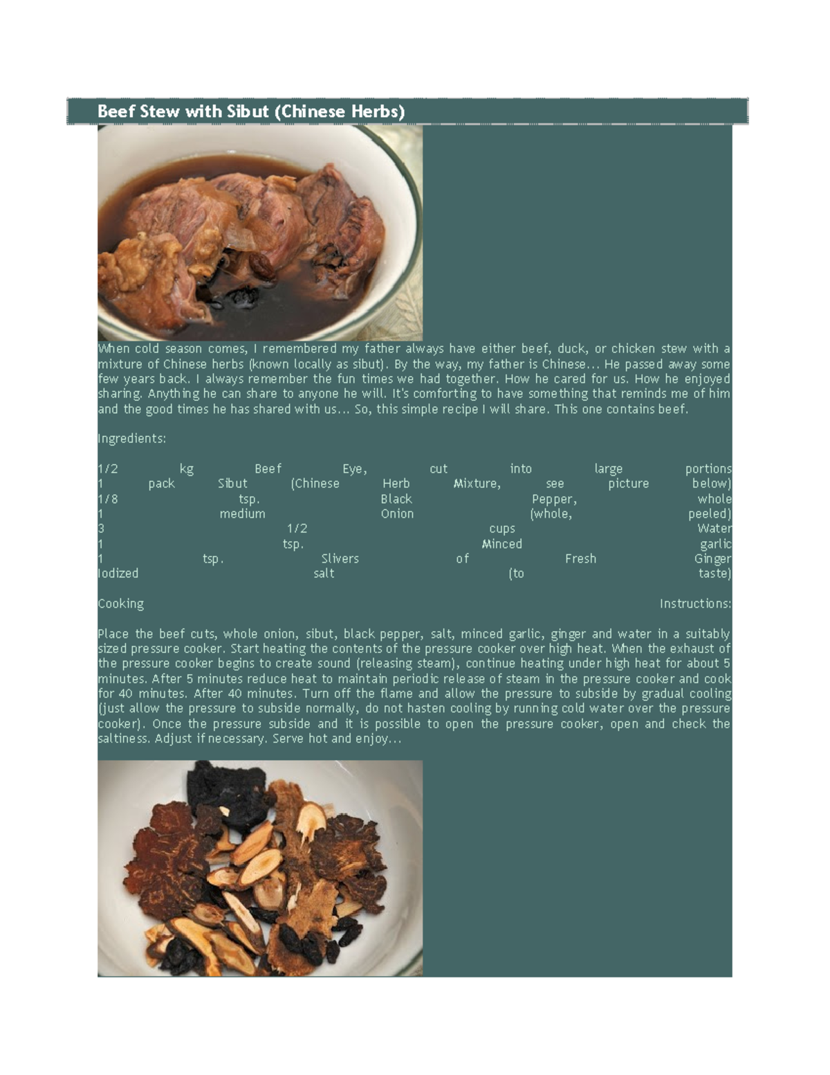 Beef Stew with Sibut - FGCYGH - Beef Stew with Sibut (Chinese Herbs ...