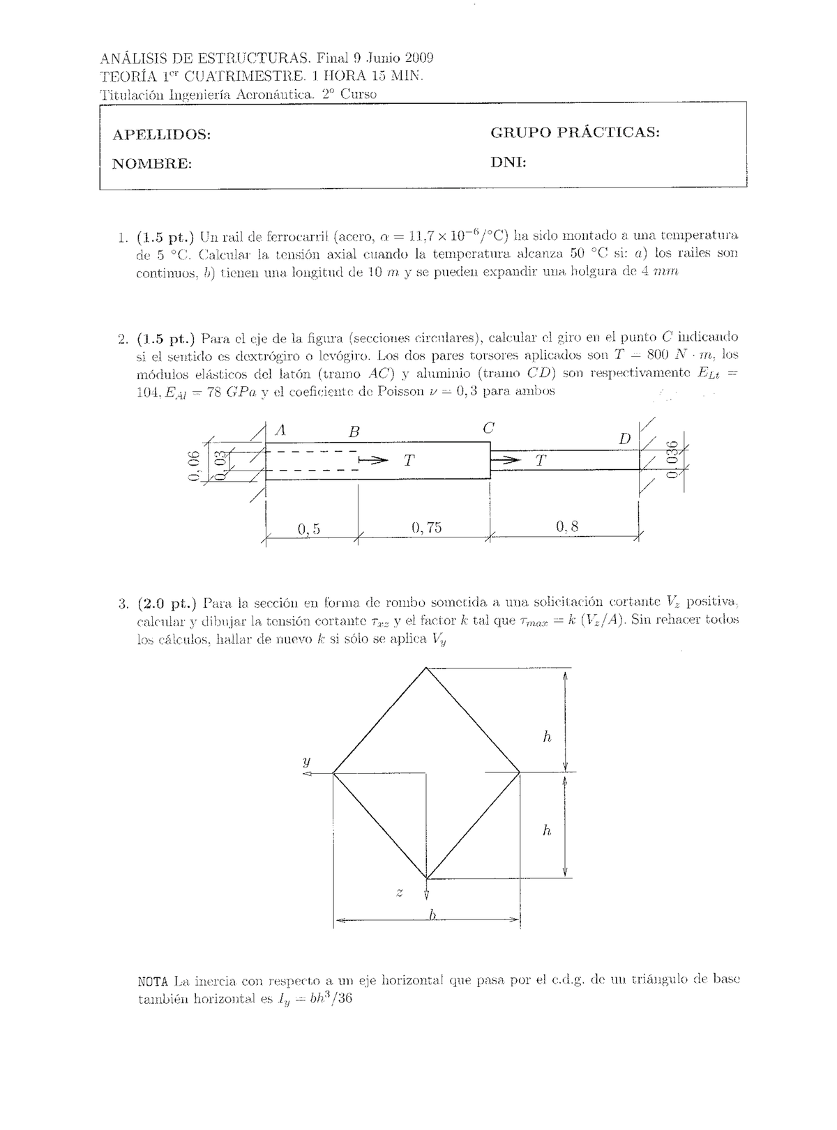 Examen Final Junio 2009, Preguntas y respuestas.pdf - Elasticidad y resistencia de materiales ...