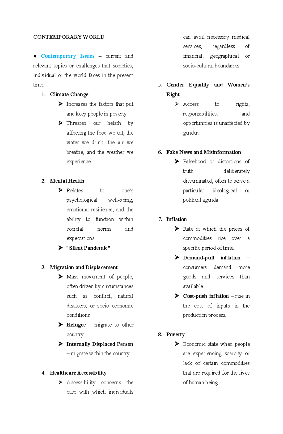 Contempo- Reviewer- Midterm - CONTEMPORARY WORLD Contemporary Issues ...