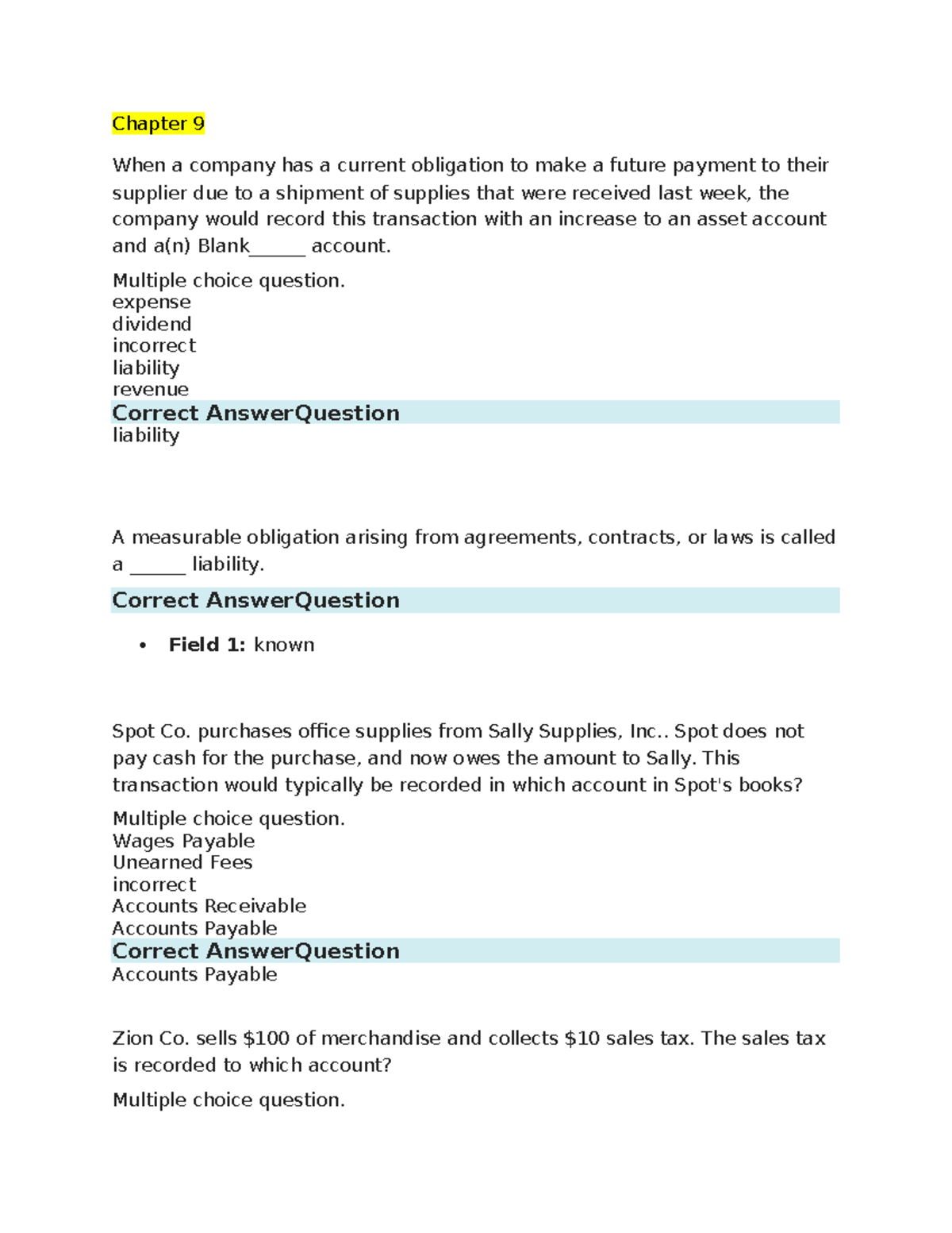 Chapter 9 to 11 smartbook exercise and excel - Chapter 9 When a company has a current obligation ...