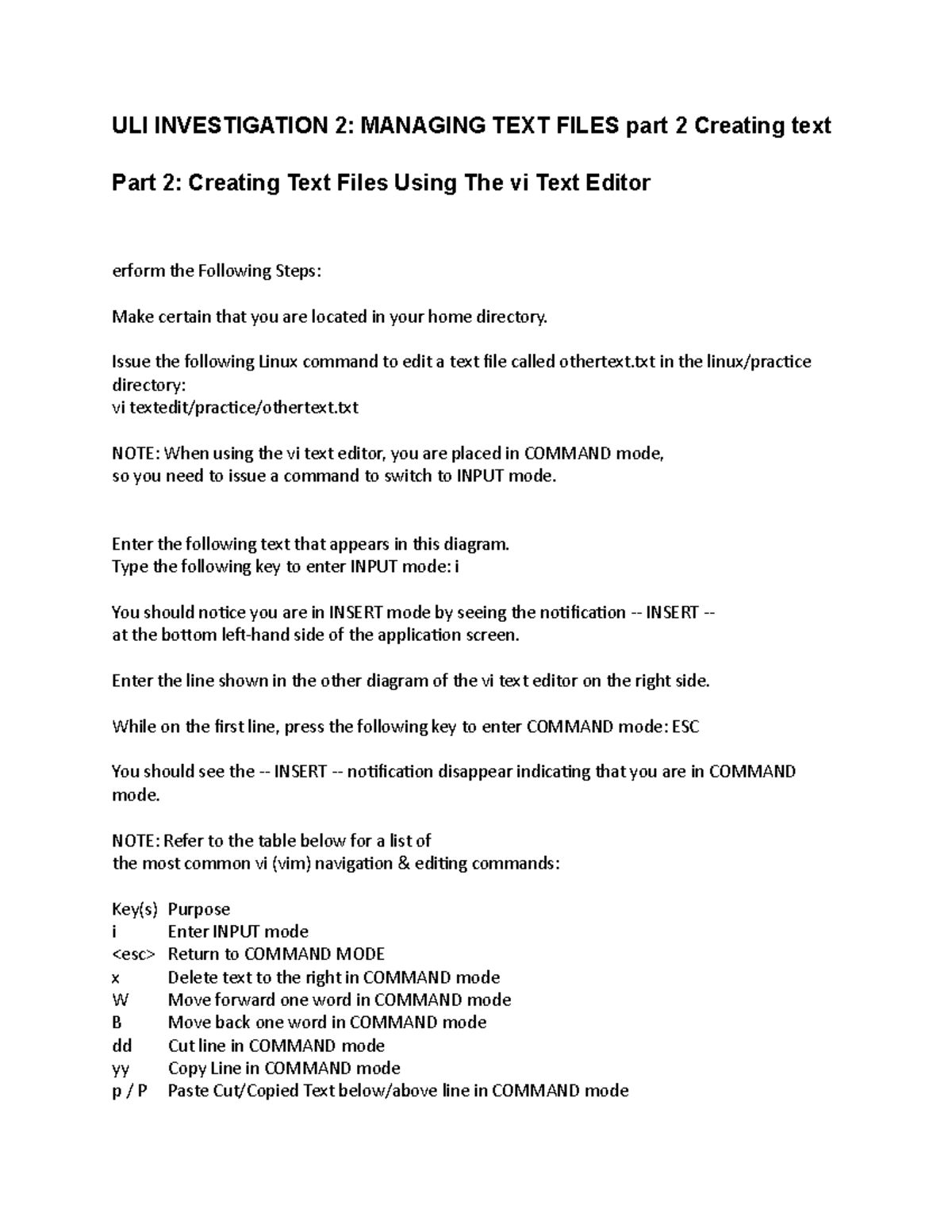 ULI text creation 1 and 2 - ULI INVESTIGATION 2: MANAGING TEXT FILES part 2 Creating text Part 2 ...