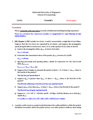 CS2105 Cheatsheet - LECTURE 1: INTRODUCTION Circuit Switching: dedicated circuit per call - Call ...