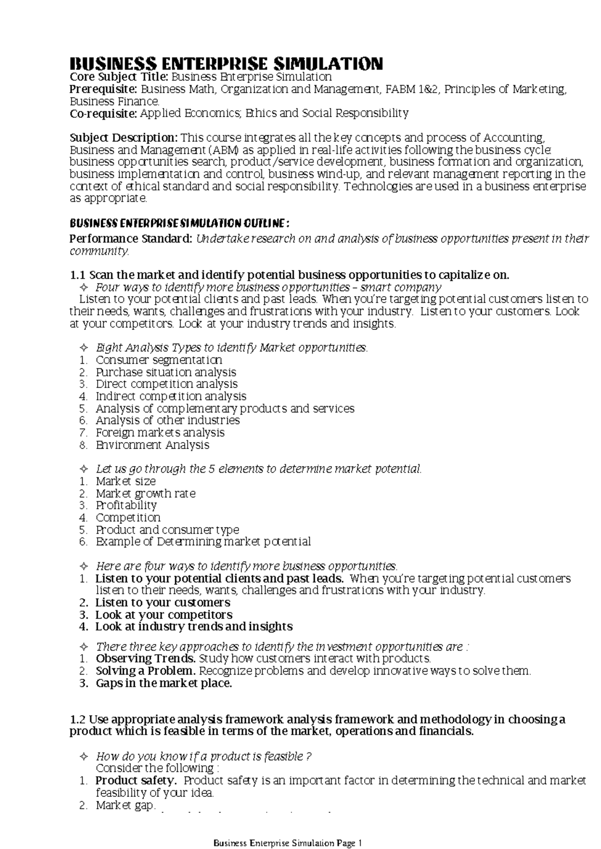 Business Enterprise Simulation - Core Subject Title: Business ...