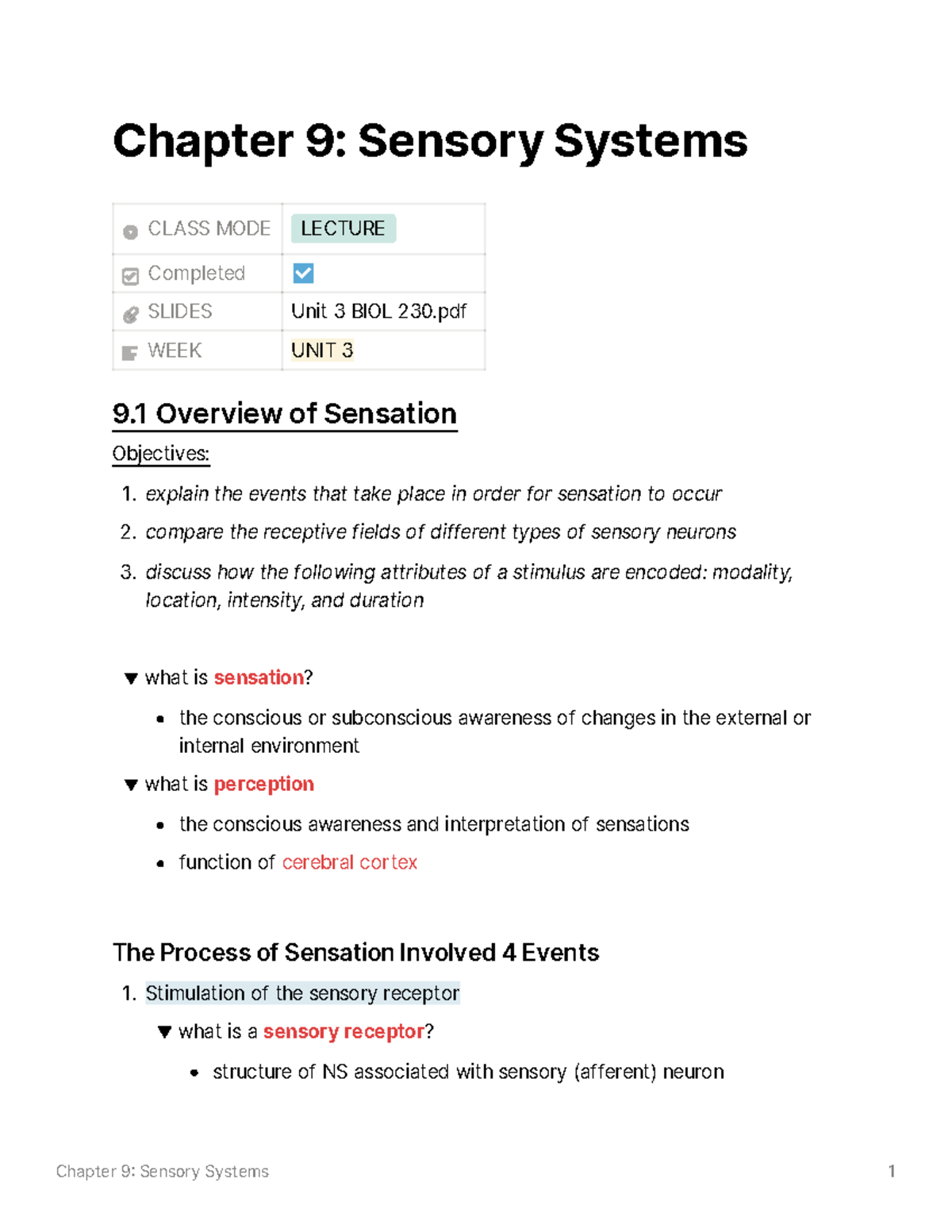 Chapter 9 Sensory Systems - Chapter Ԑ Sensory Systems Ԇ Chapter 9 ...