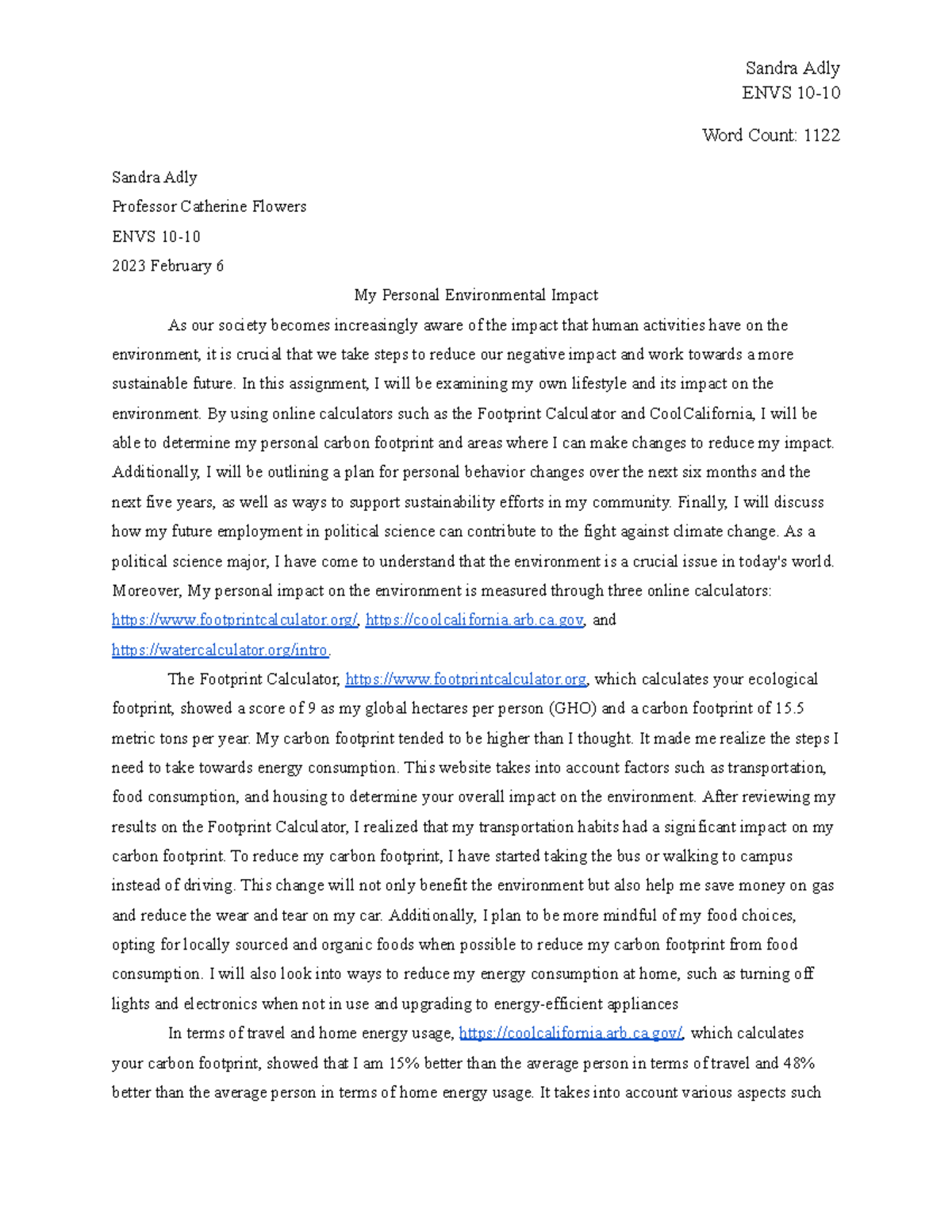 Capstone project - envs 10 - ENVS 10- Word Count: 1122 Sandra Adly ...