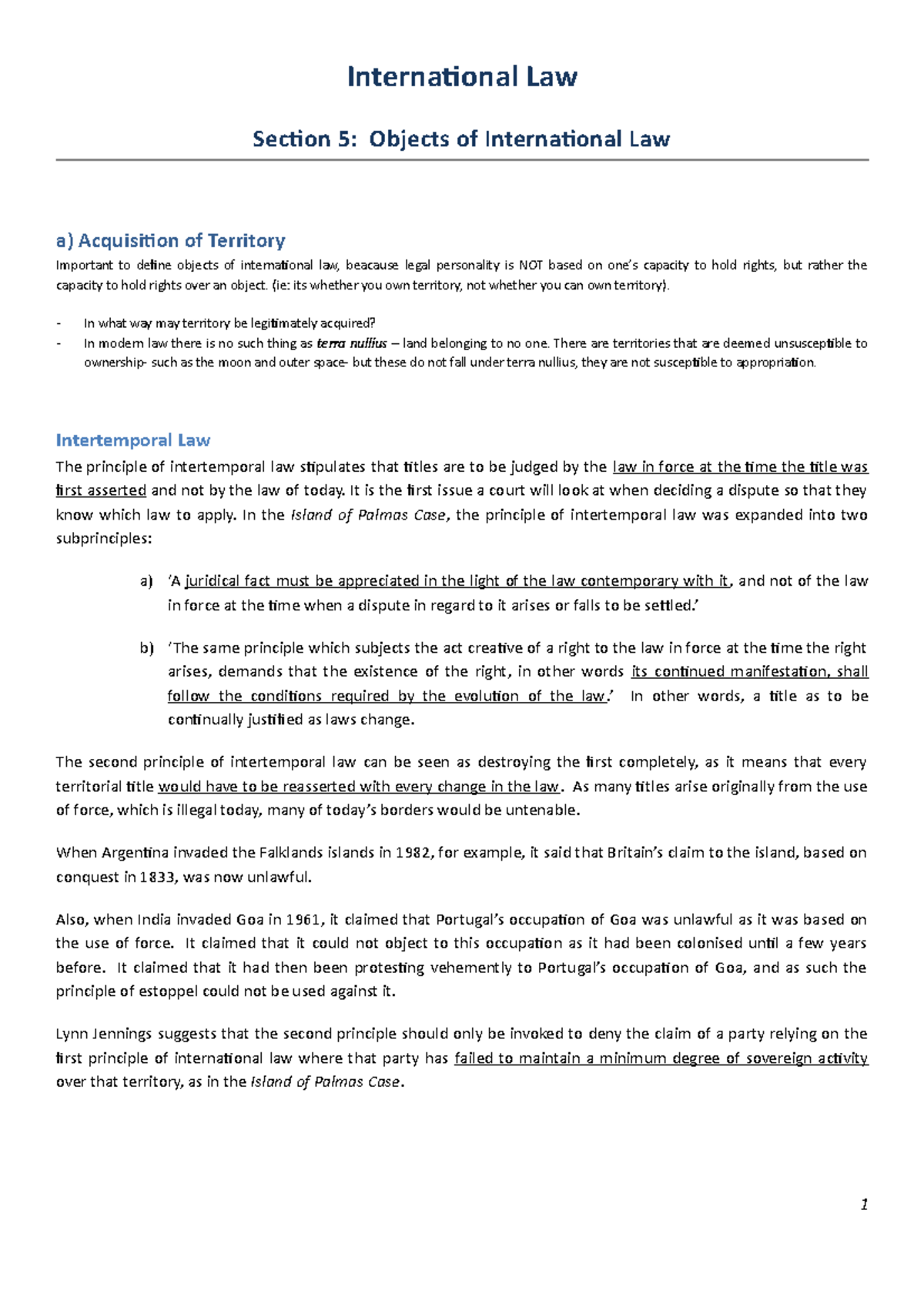Int Law - Objects of International law summary - International 5 ...
