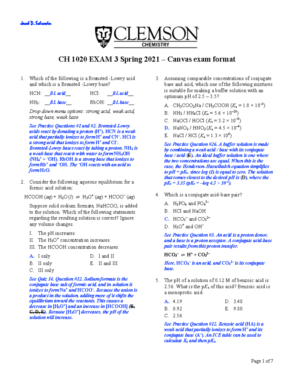 Sp21 CH1020 Exam 3 Key - This is the Spring 2022 CH 1020 Exam 3 Key ...