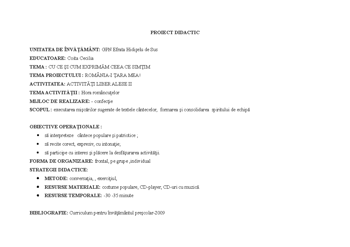 Proiect Didactc Romania 5 - PROIECT DIDACTIC UNITATEA DE ÎNVĂŢĂMÂNT ...