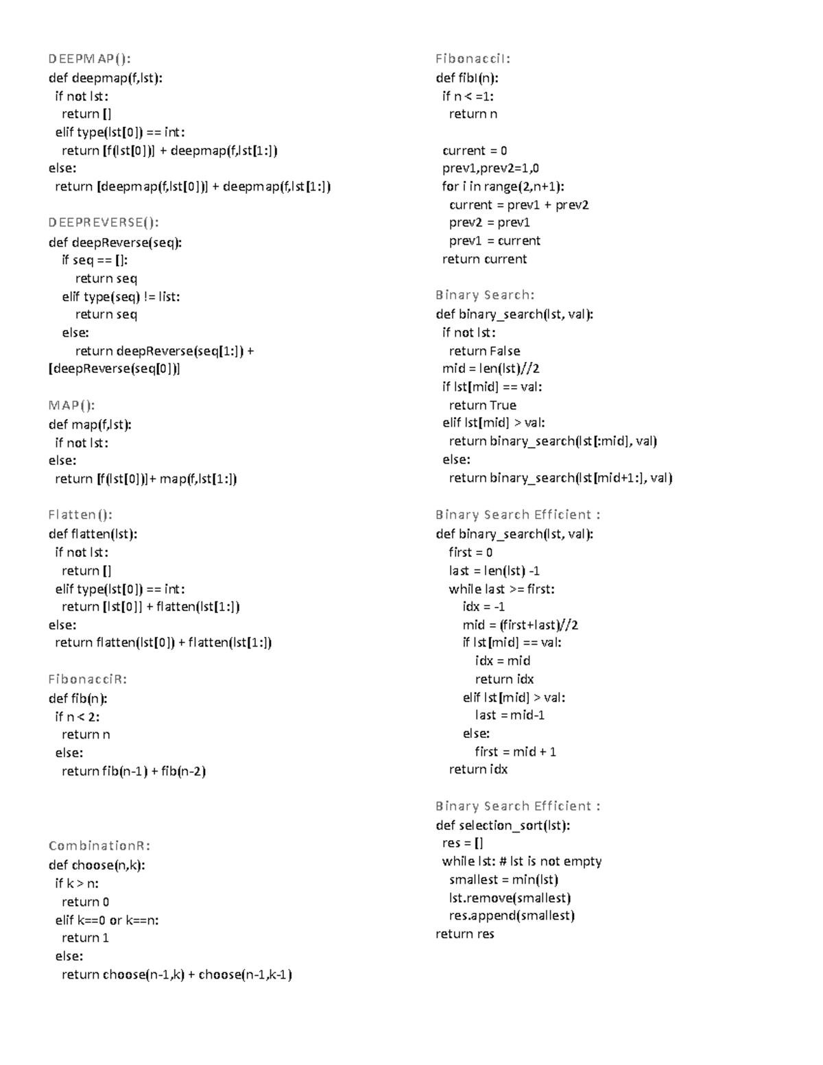 Cs Finals Cheat Sheet Summary Deepmap Def Deepmapflst If Not Lst Return Elif