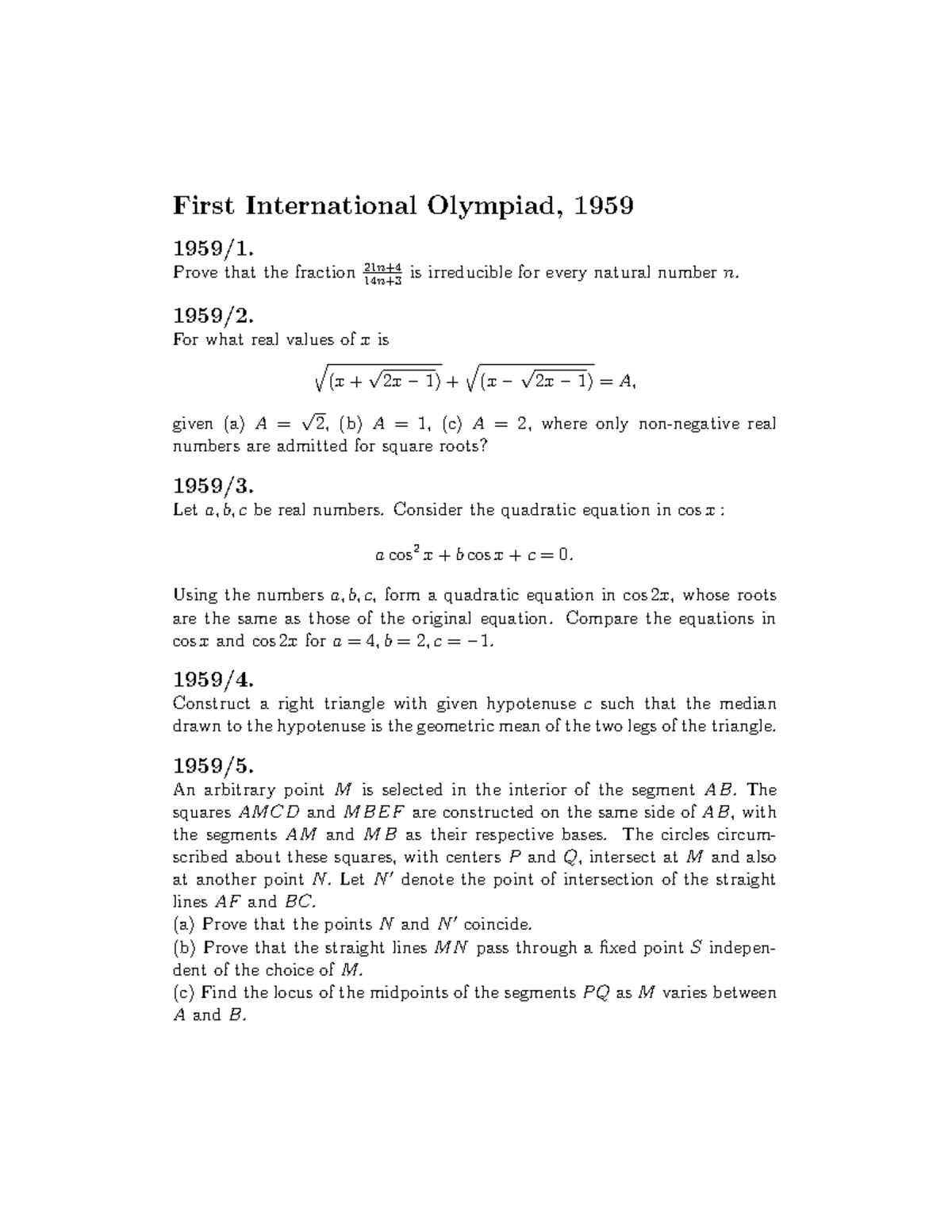 1959 eng - First International Olympiad, 1959 1959/1. Prove that the ...