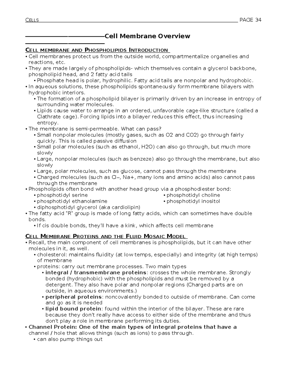 Khan Academy Notes - Cells - —————————————Cell Membrane Overview ...
