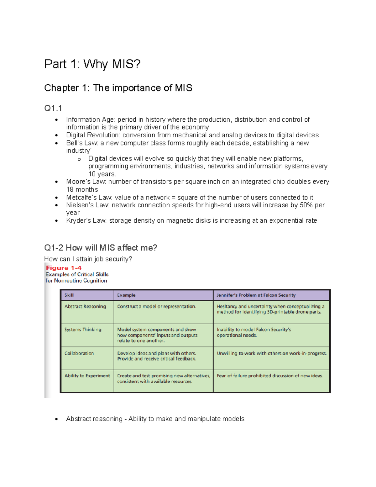 Chapter 1 - Part 1: Why MIS? Chapter 1: The importance of MIS Q1 ...