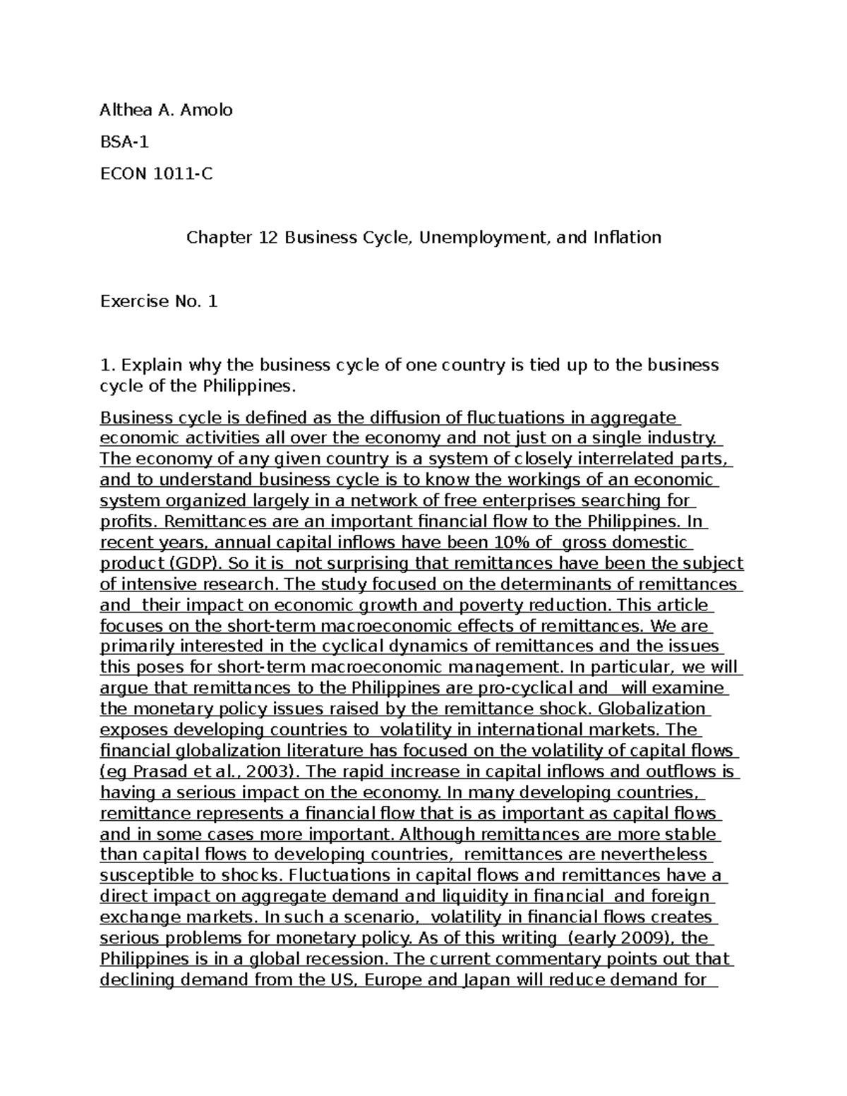 Chapter 12 Business Cycle,Unemployment, and Inflation - Althea A. Amolo ...