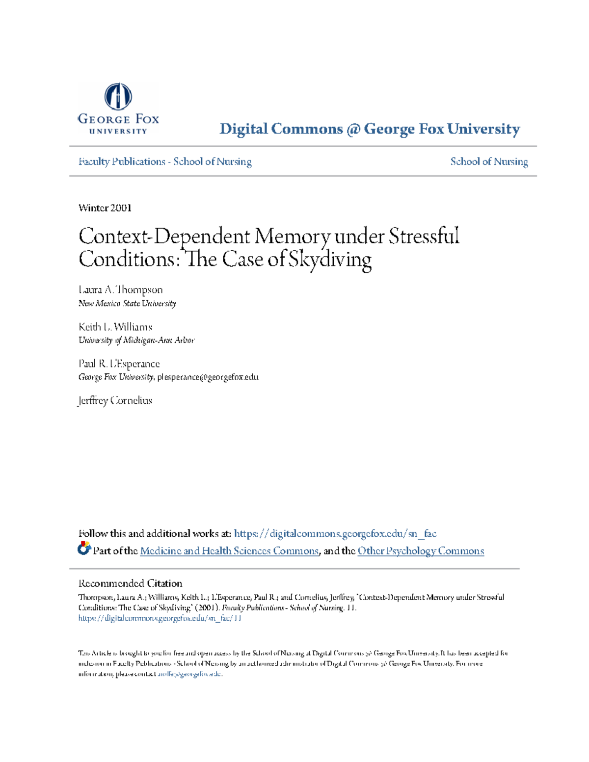 Context-Dependent Memory under Stressful Conditions The Case of ...