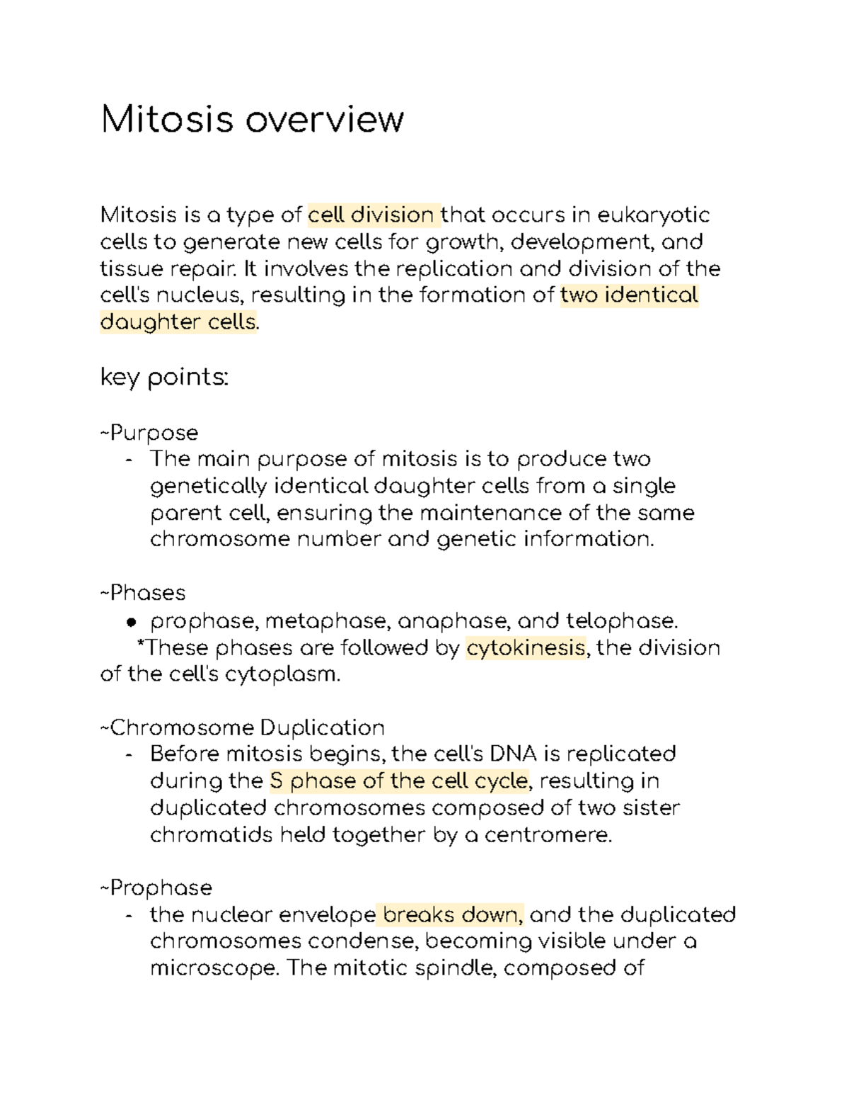 Mitosis overview - Notes for biology, descriptive - Mitosis overview ...
