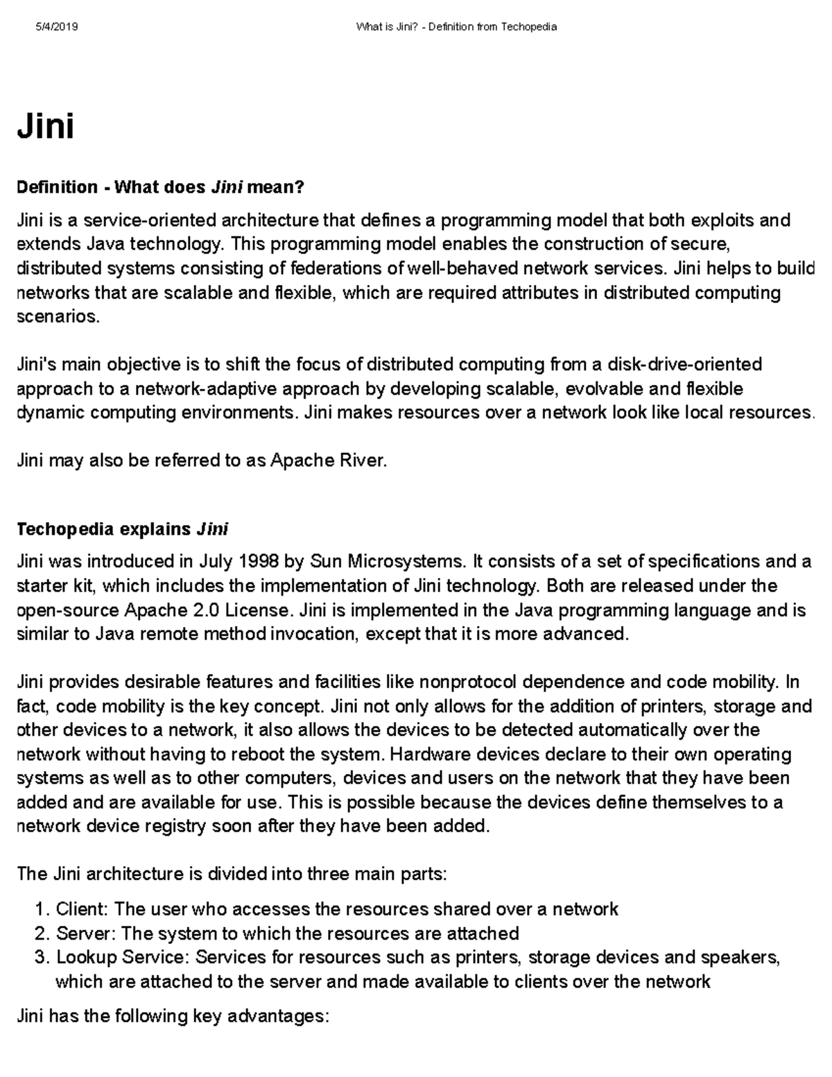 What is Jini - Definition from Techopedia - 5/4/2019 What is Jini ...