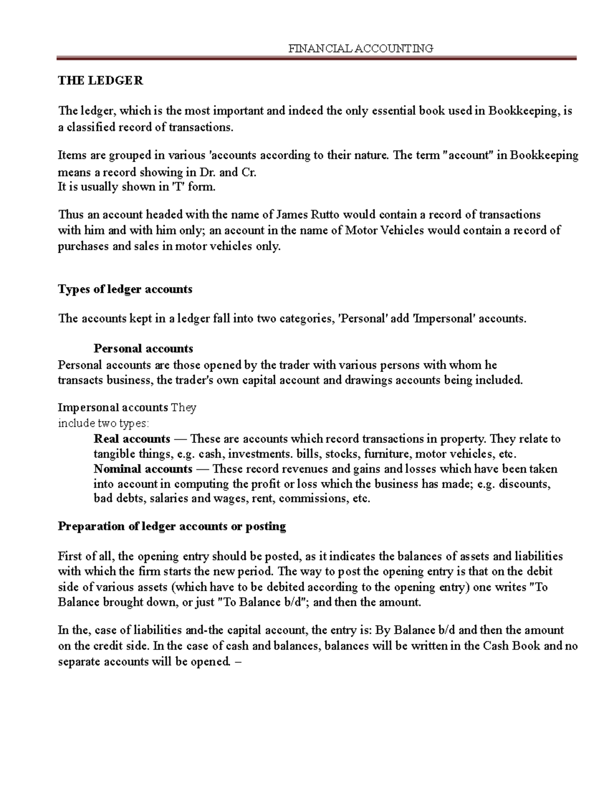 Financial Accounting-Ledger Accounts - FINANCIAL ACCOUNTING THE LEDGER ...