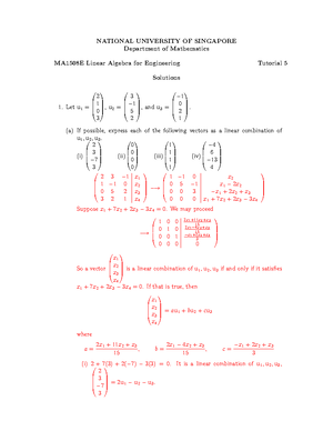 MA1508E FY Cheatsheet - MA1508E: Linear Algebra for Engineering Equivalent Statements Let be a ...