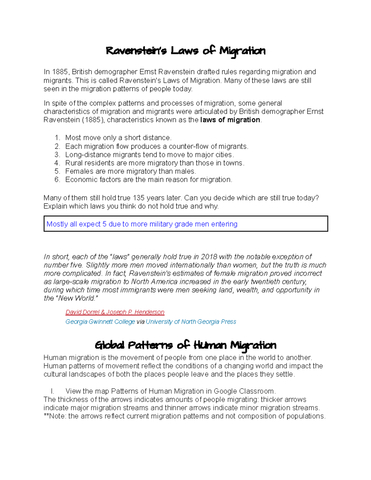 Edited - Thursday (11 16) - Global Migration - Ravenstein’s Laws of ...