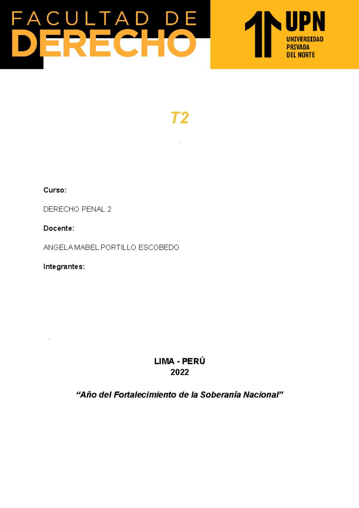 T2 - T2 DE DERECHO CIVIL 3 - es T Curso: DERECHO PENAL 2 Docente ...