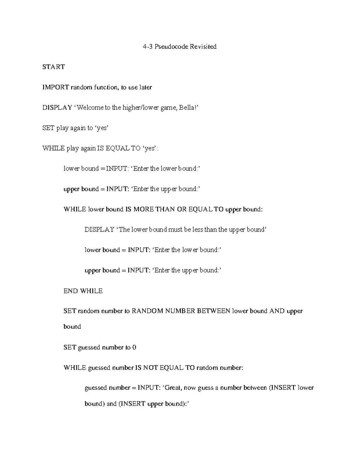 4 3 Pseudocode Revisited 4 3 Pseudocode Revisited Start Import