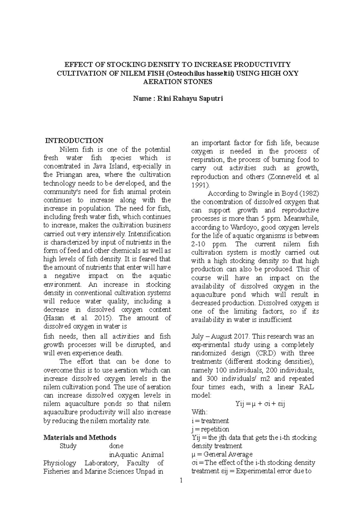 Effect OF Stocking Density TO Increase Productivity Cultivation OF ...
