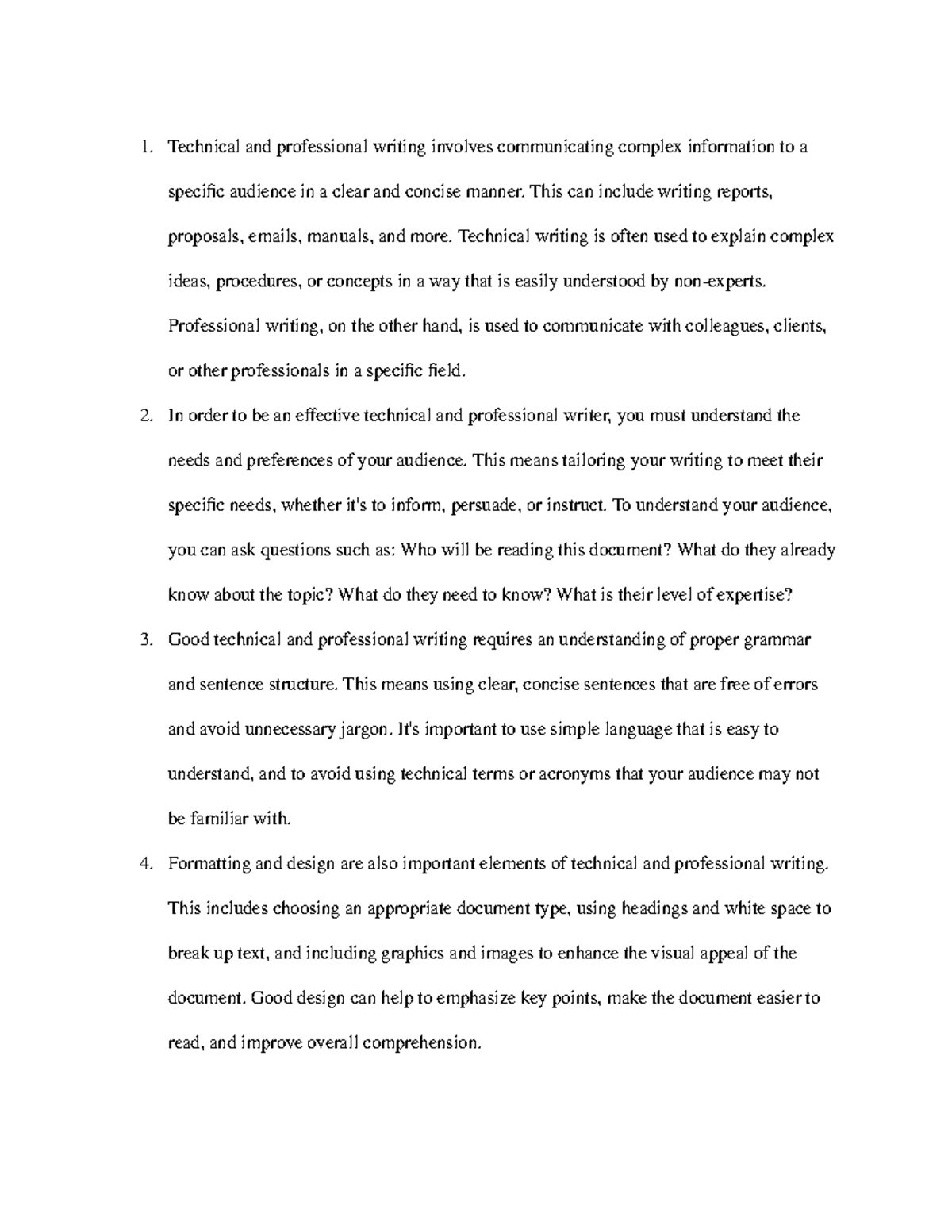 Writing Notes - Technical and professional writing involves ...