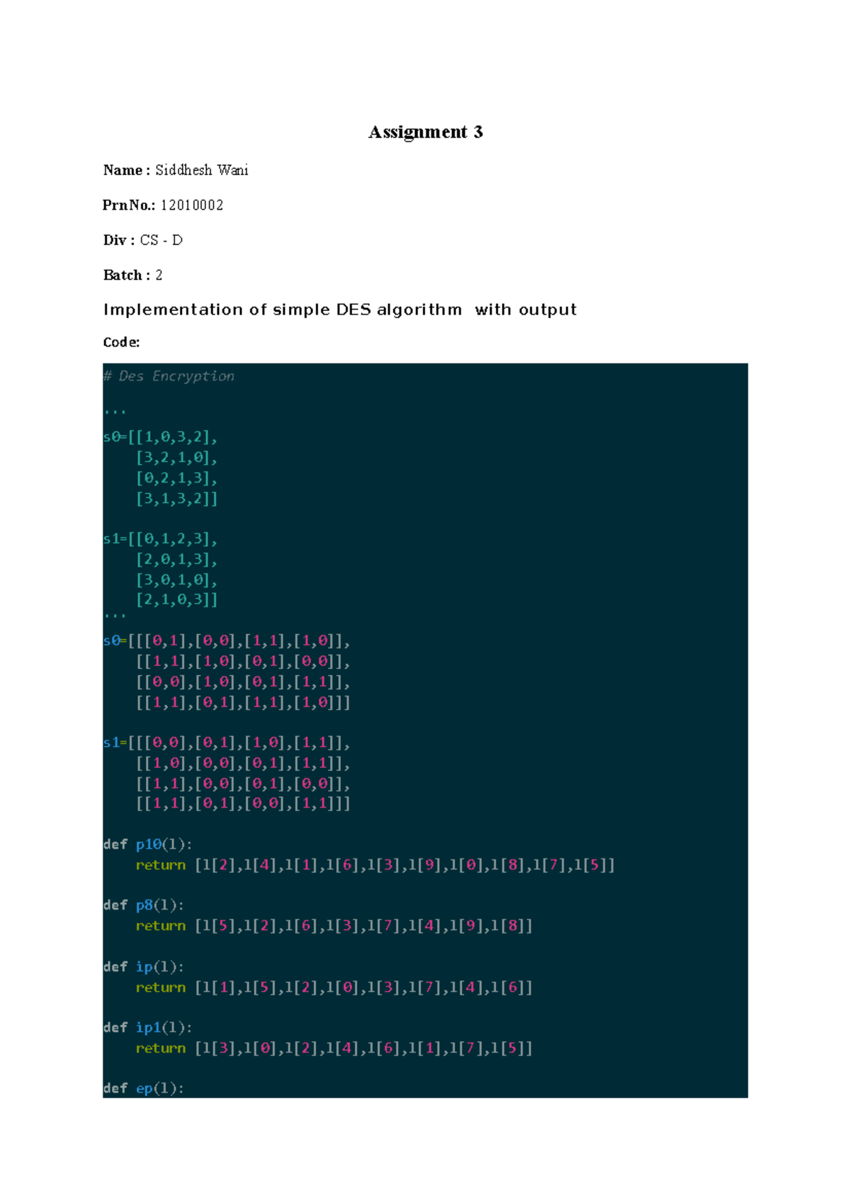 Assignment 3 - all algorithms are provided - Assignment 3 Name ...