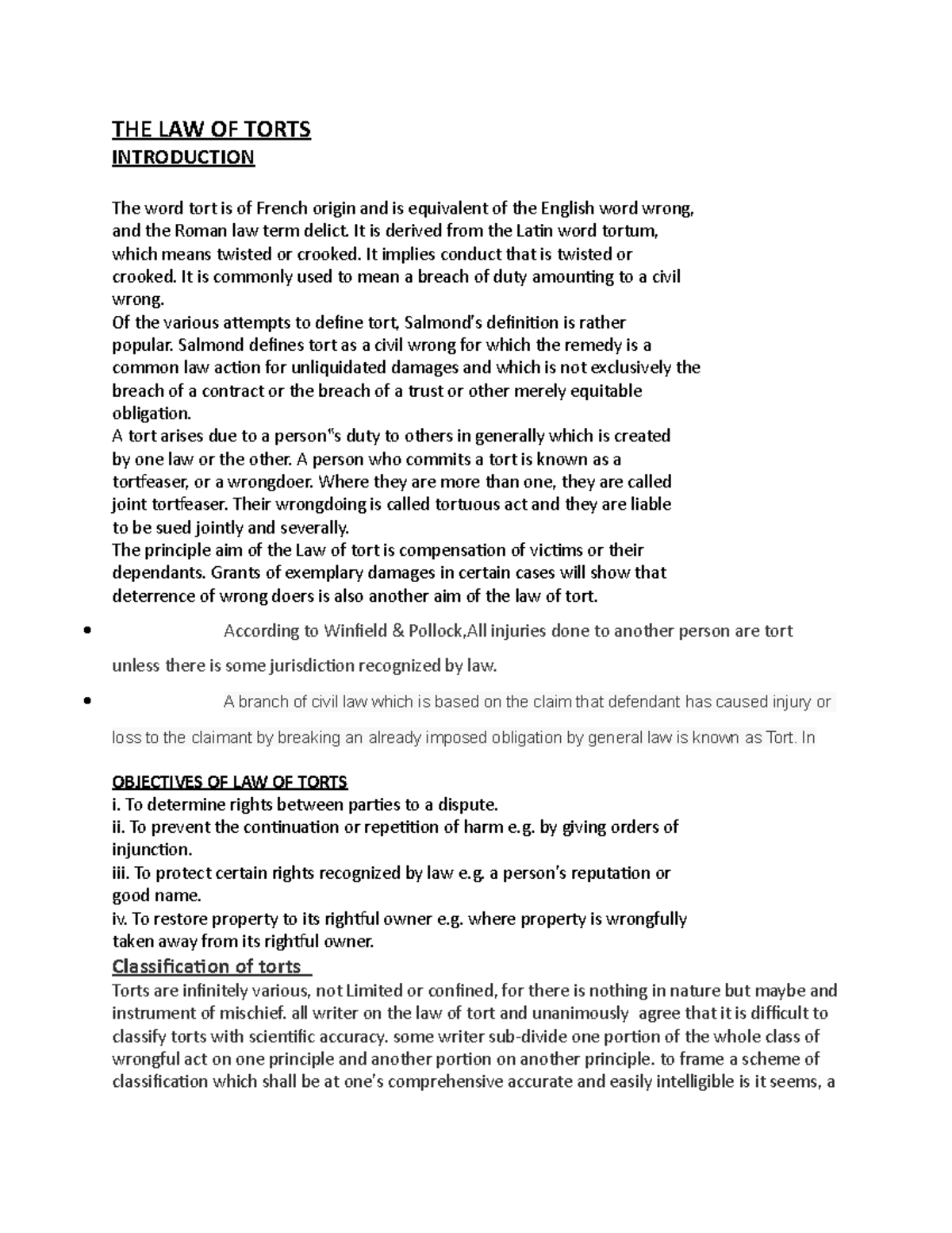 Law oof tort 7 - Lecture notes 1,2,3,4,5. - THE LAW OF TORTS ...