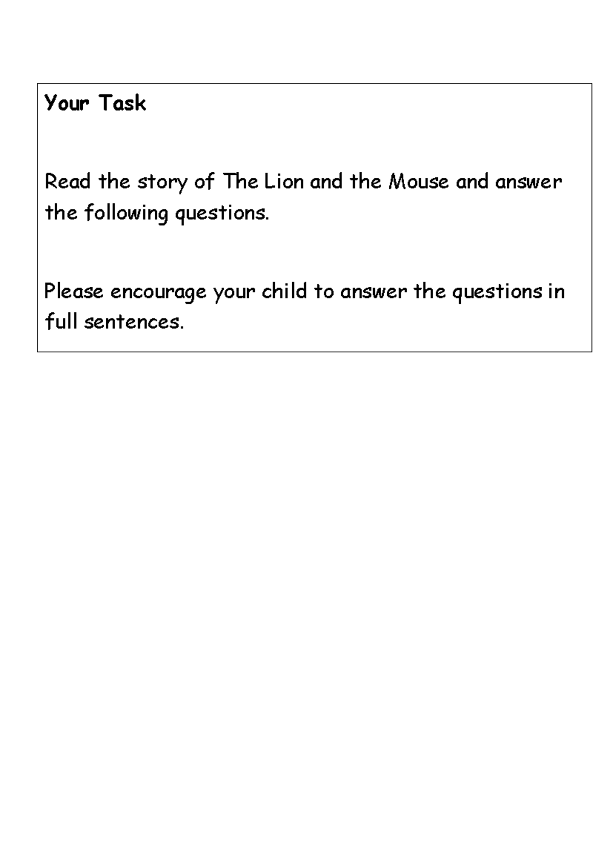 Year 1 Reading The Lion and the Mouse 3 Levels with Answers - Bachelor ...