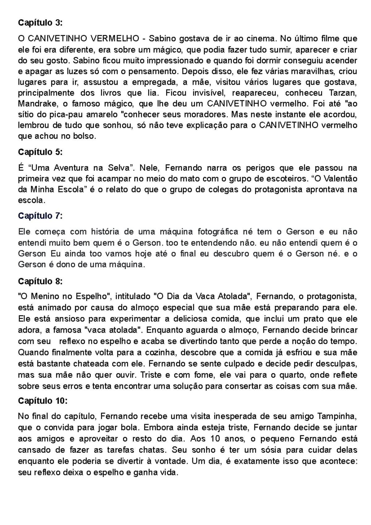 Resumo o menino no espelho.docx kauany - Capítulo 3: O CANIVETINHO VERMELHO - Sabino gostava de ...