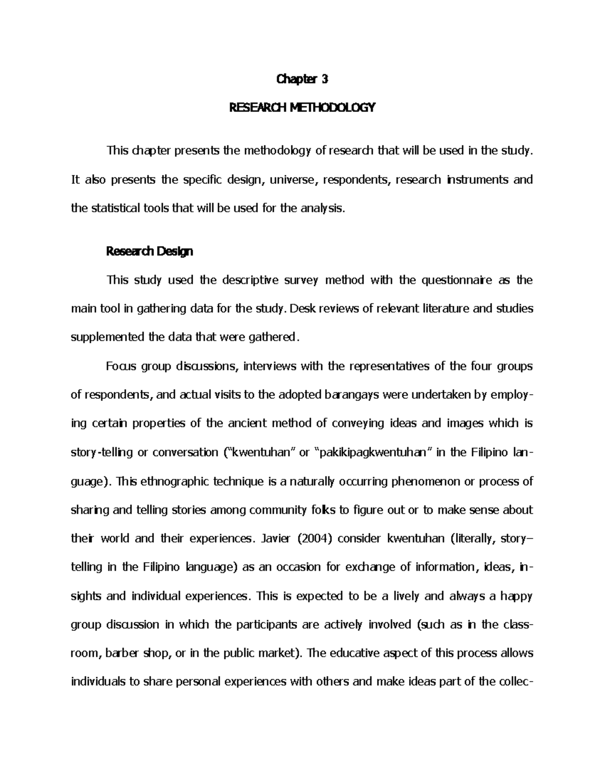 Chapter 3 research methodology on Literature and Languages - Chapter 3 ...