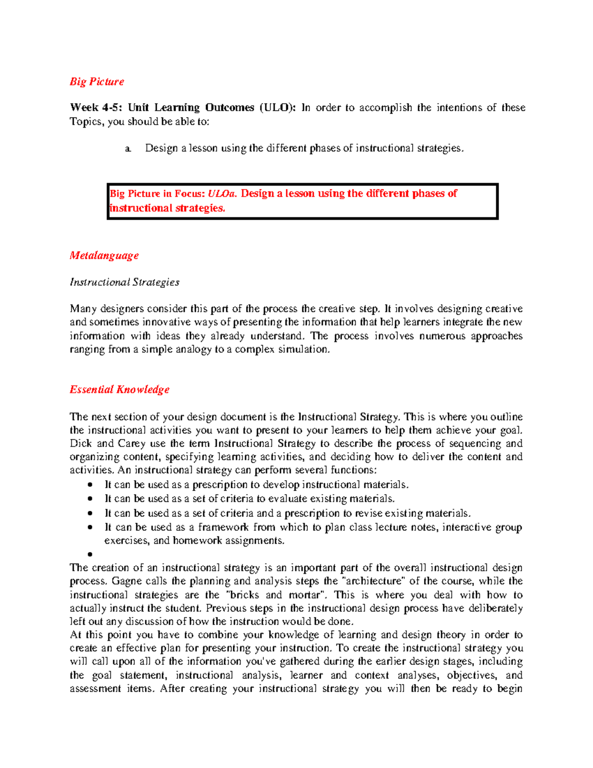 Midterm Module 2 0 - N/A - Big Picture in Focus: ULOa. Design a lesson using the different ...