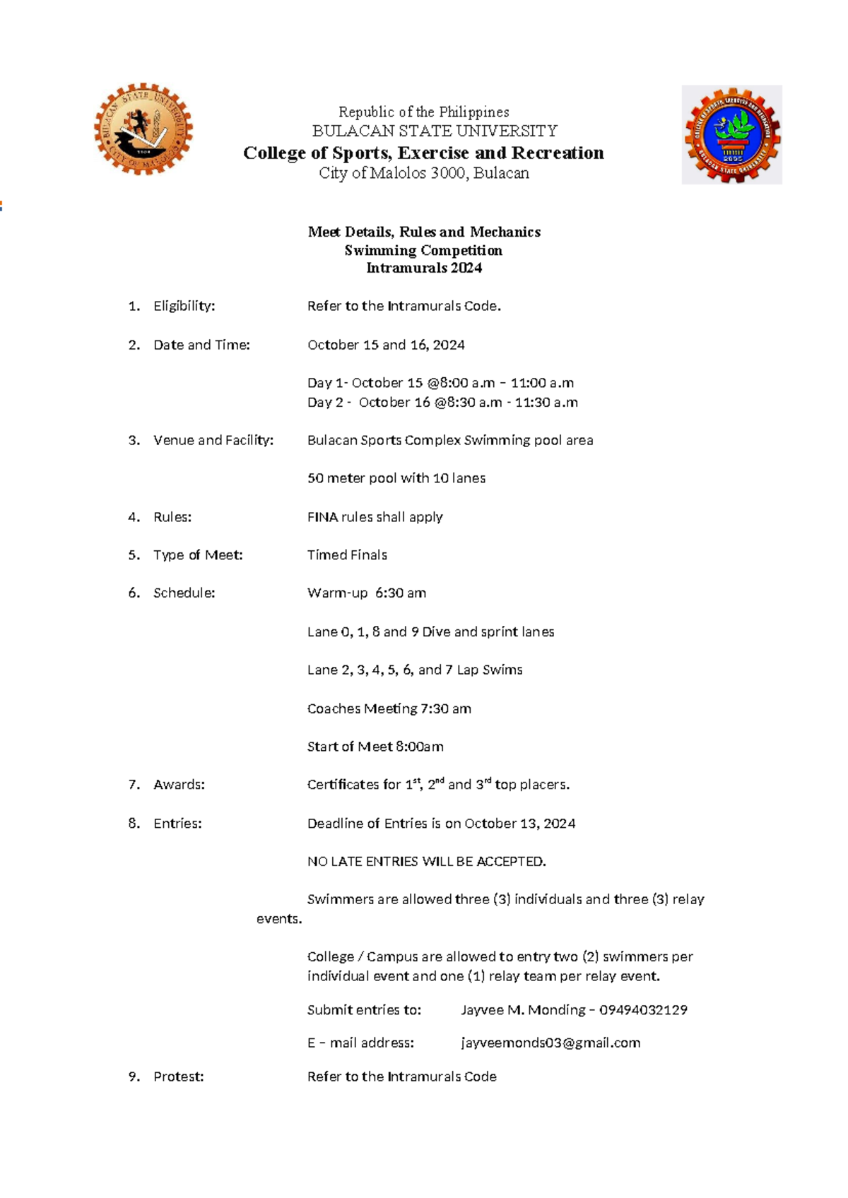 2024 Intramurals Ground Rules 1 2 - Republic of the Philippines BULACAN ...